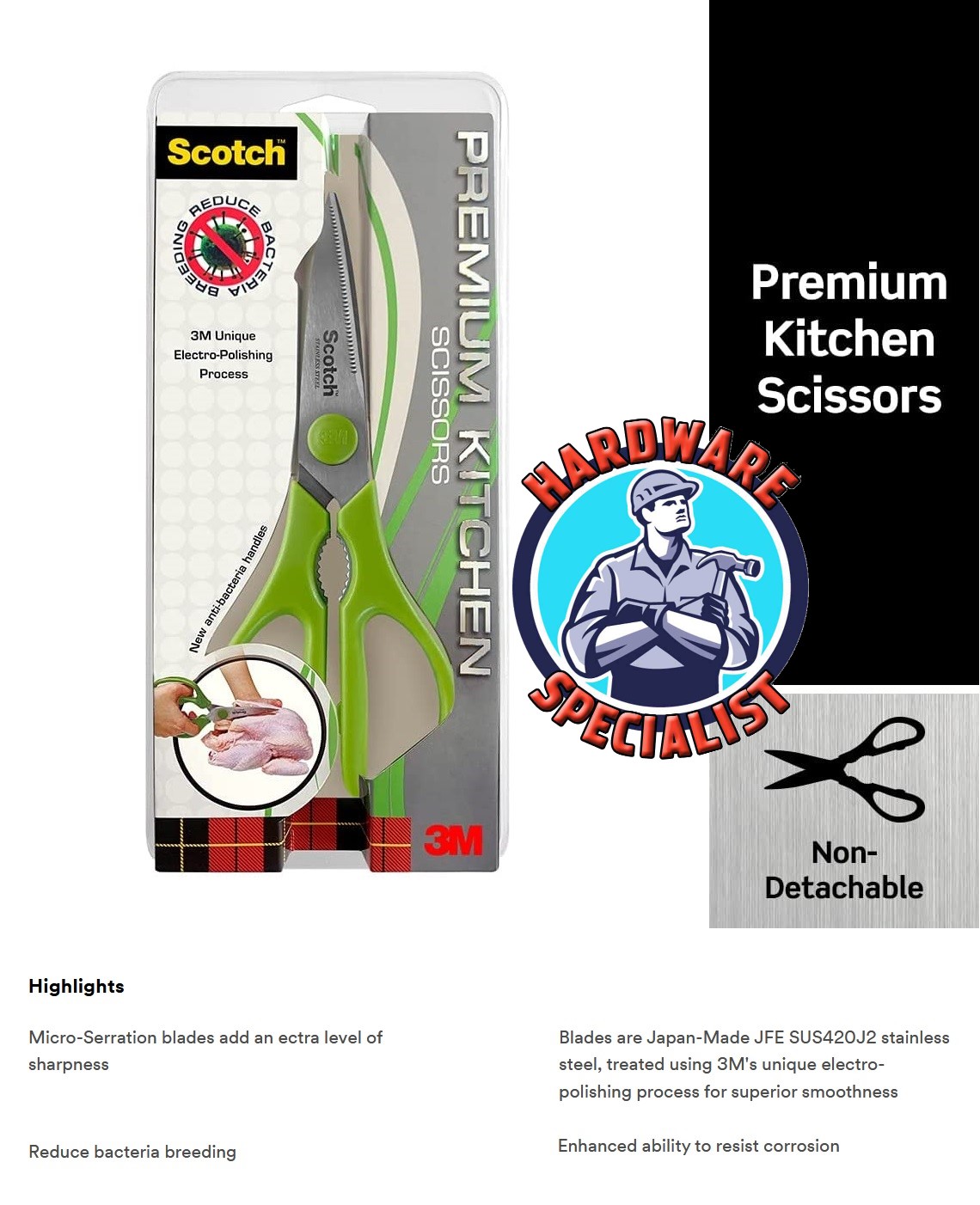 3M Scotch Kitchen Titanium Detachable Scissors [Red / Purple] / Non ...
