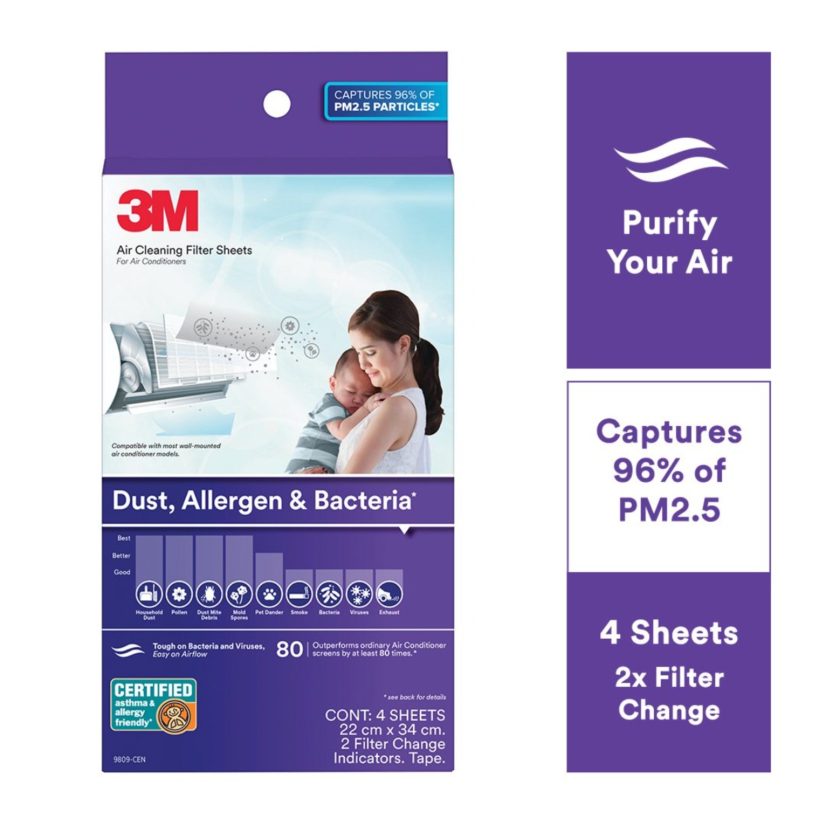 3M Filtrete Dust Allergen Bacteria Aircon Filter Purple (Sheet 22 X 34 cm/ Roll 38 X 270 cm ...