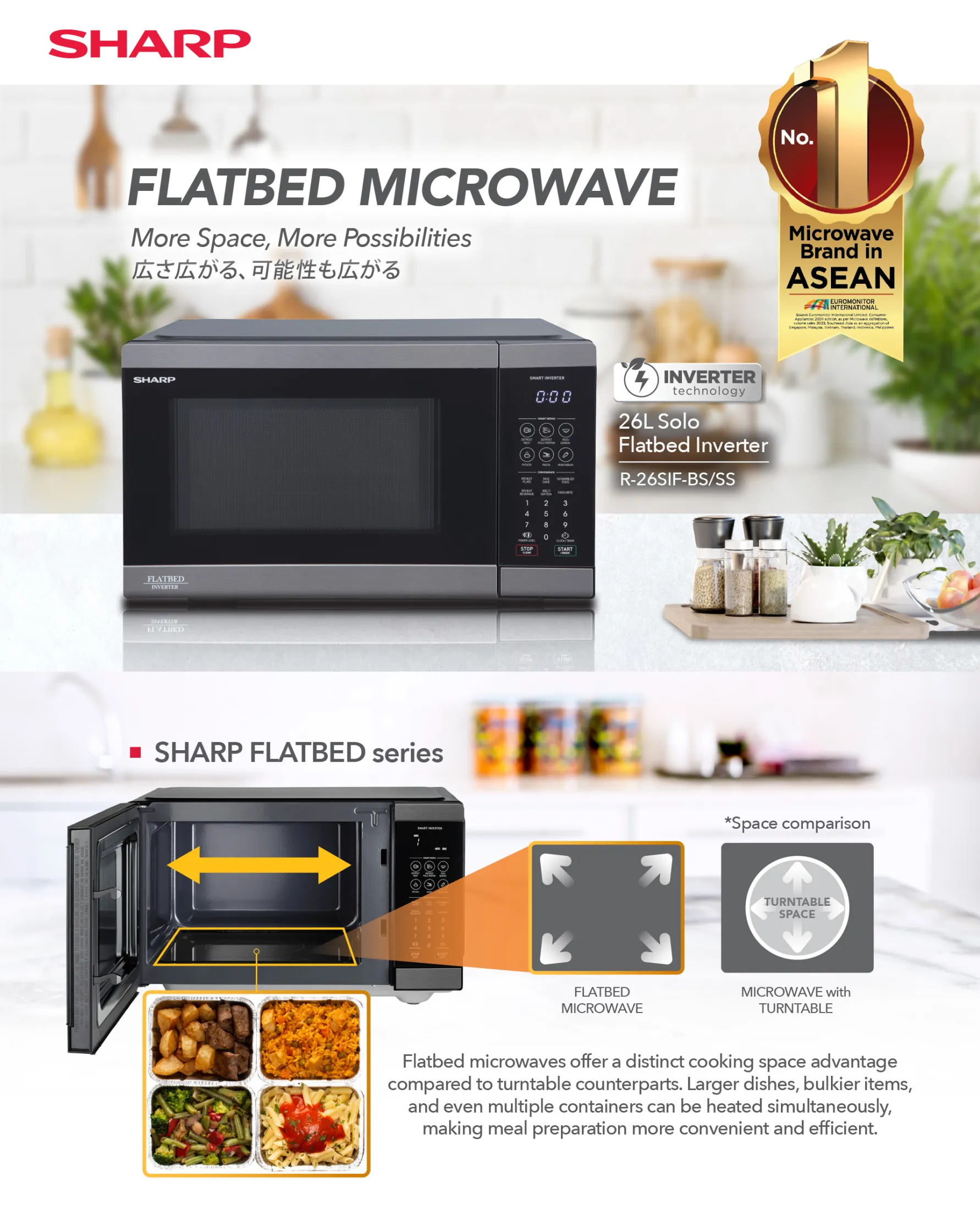 SHARP 26L SOLO Flatbed & Inverter Microwave Oven - R-26SIF-BS | Shopee ...