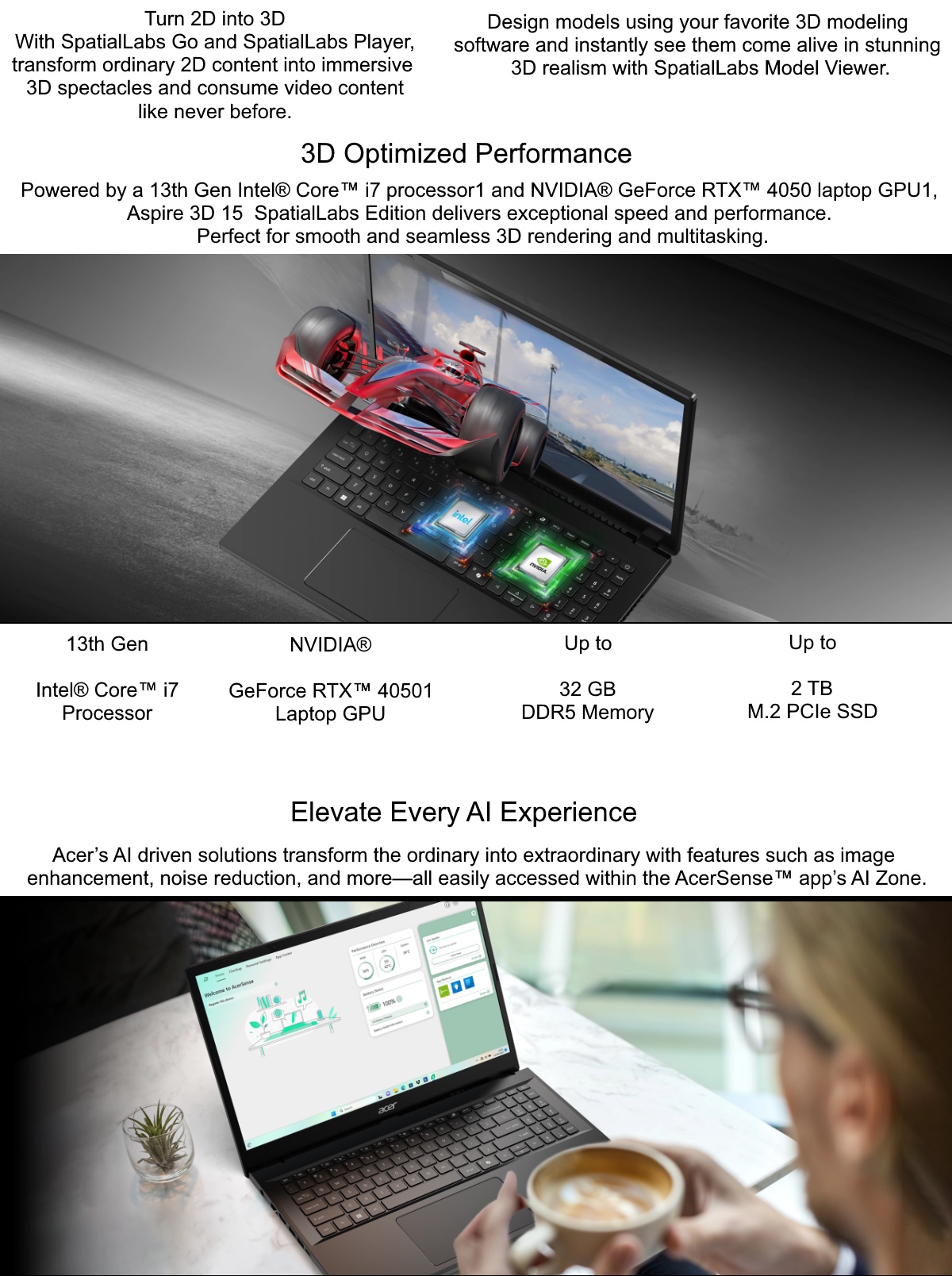 [Aspire 3D 15 SpatialLabs Edition] A3D15-71GM-76NZ 15.6 Inch 4K UHD IPS ...