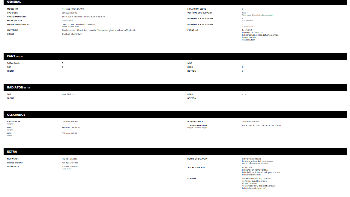 Phanteks Evolve X2 ATX Case, Tempered Glass Window – Black/White (3 ...