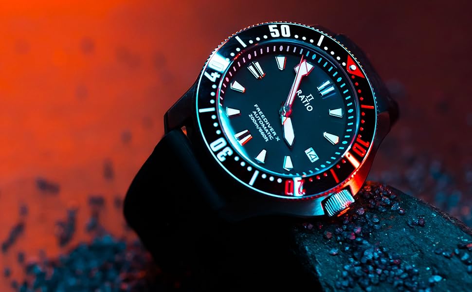 RATIO FreeDiver X Dive Watch Sapphire Crystal Automatic 3D Indices ...