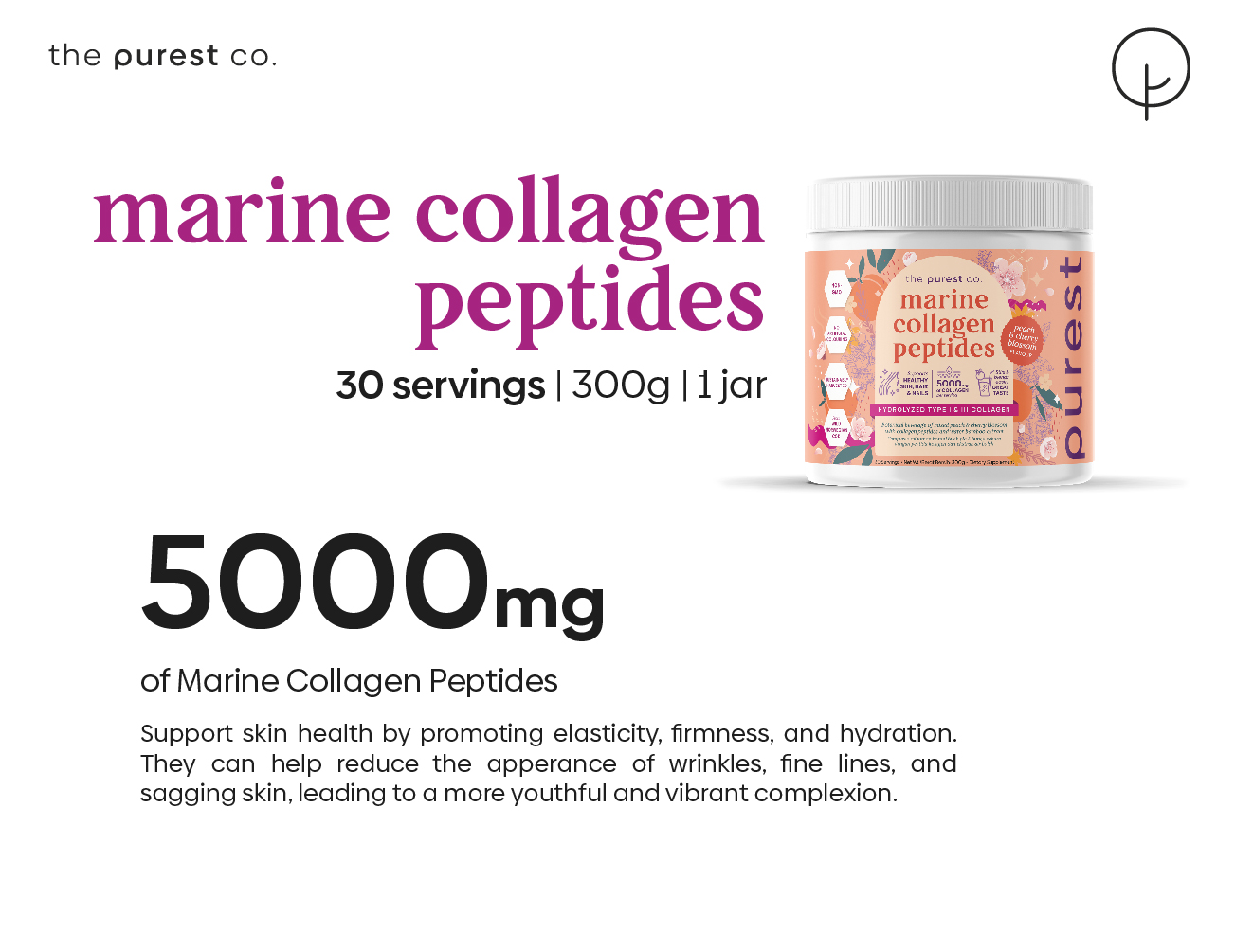 Purest Co Marine Collagen Peptides - Peach (Skin, Hair & Nail Vitality ...