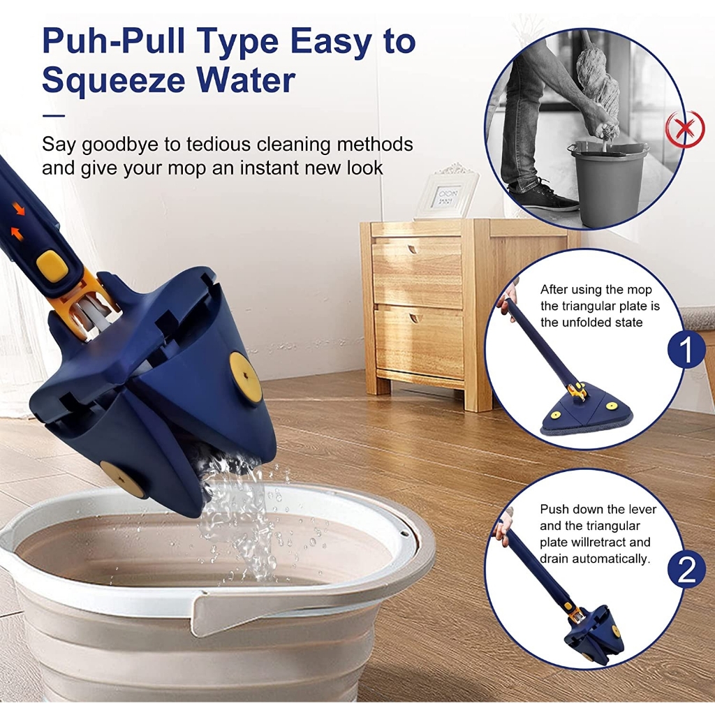 【HM】SG Triangular Mop 360° Rotatable Adjustable Self-extrusion Type ...