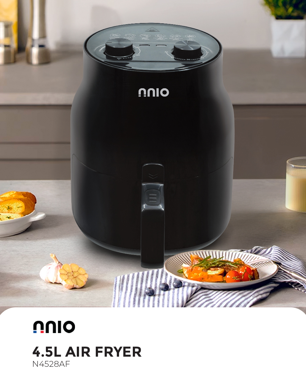 NNIO 4.5L Air Fryer - N4528AF | 1400W | Easy to Operate | Shopee Singapore