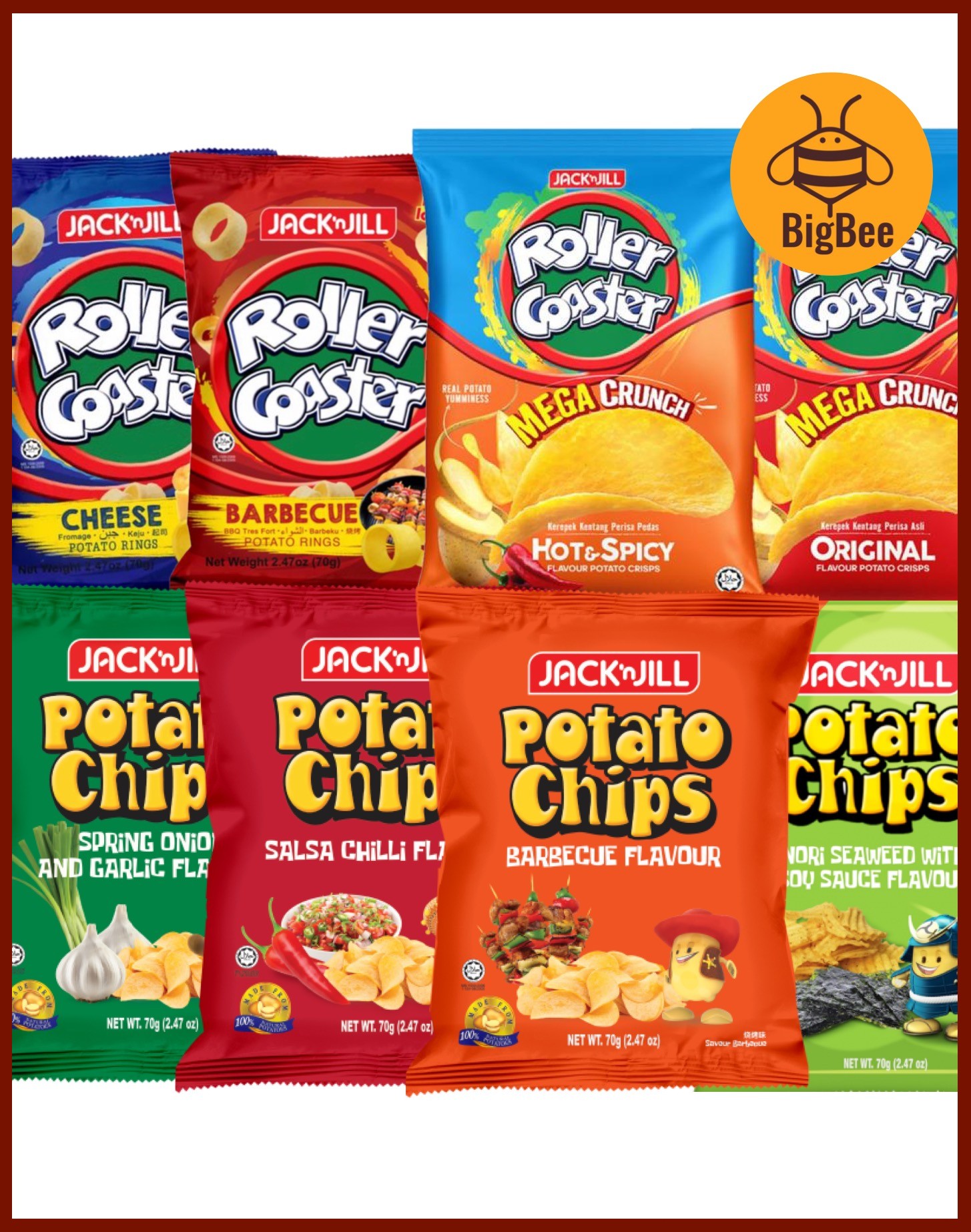 Jack n Jill Potato Chips 70g Roller Coaster 60g Mega Crunch - BBQ ...