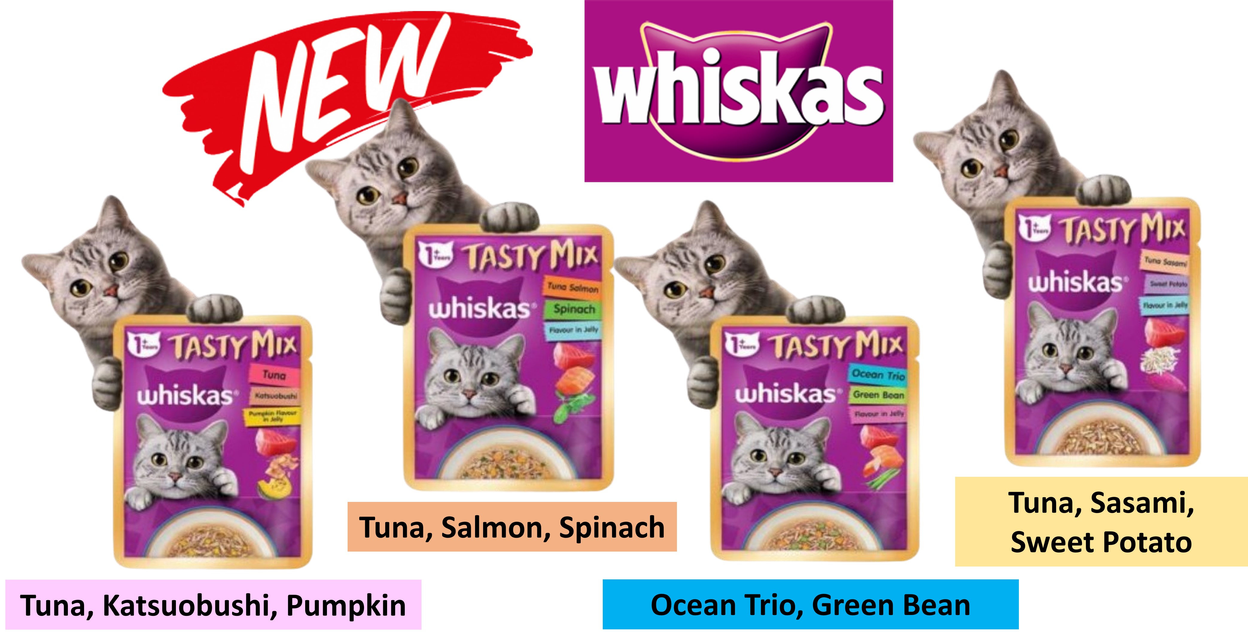 [Bundle of 28 packets] Whiskas Pouch Tasty Mix Wet Food for Cats 70g ...