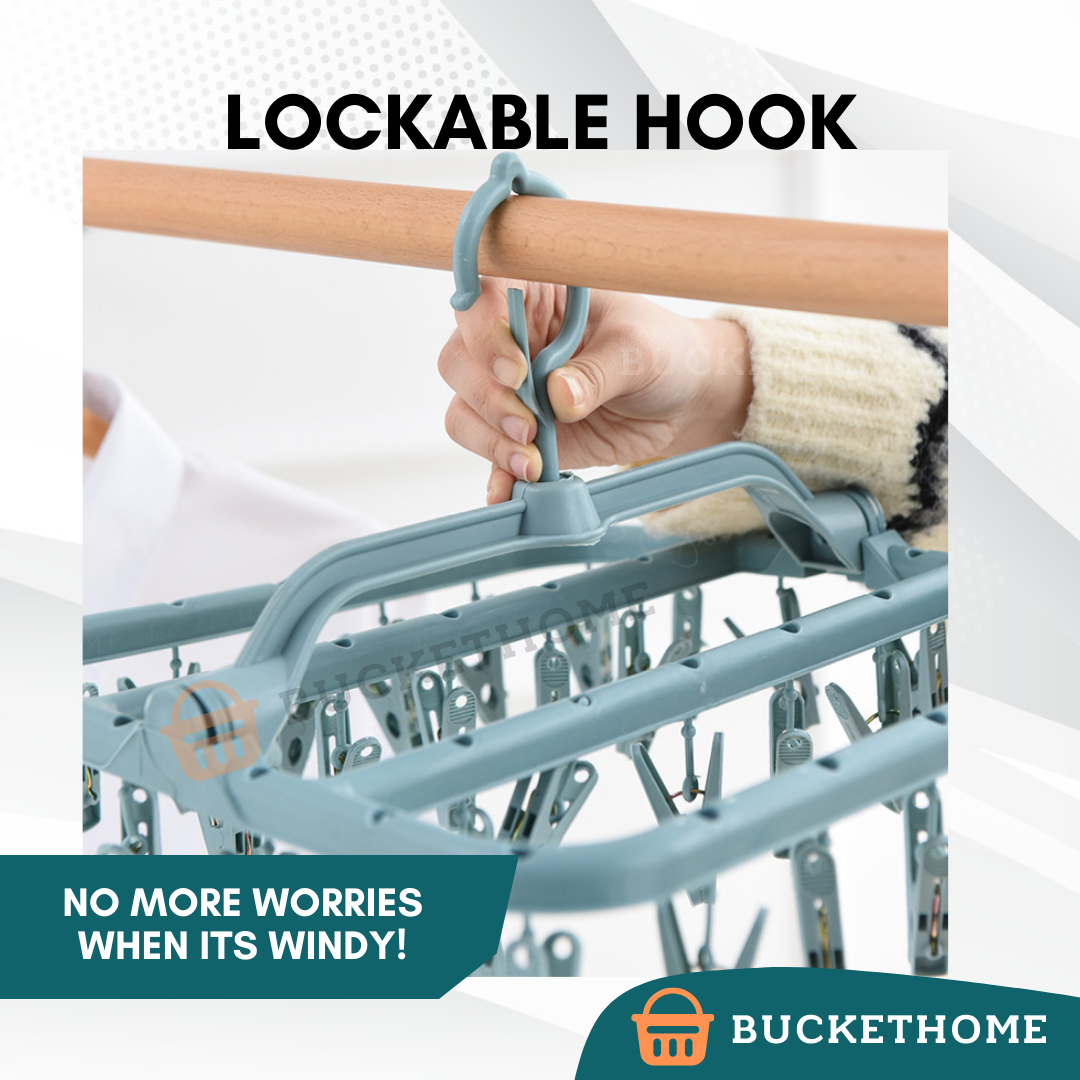 [SG Seller] Multi Clip Clothes Hanger with Lockable Hook for Drying ...