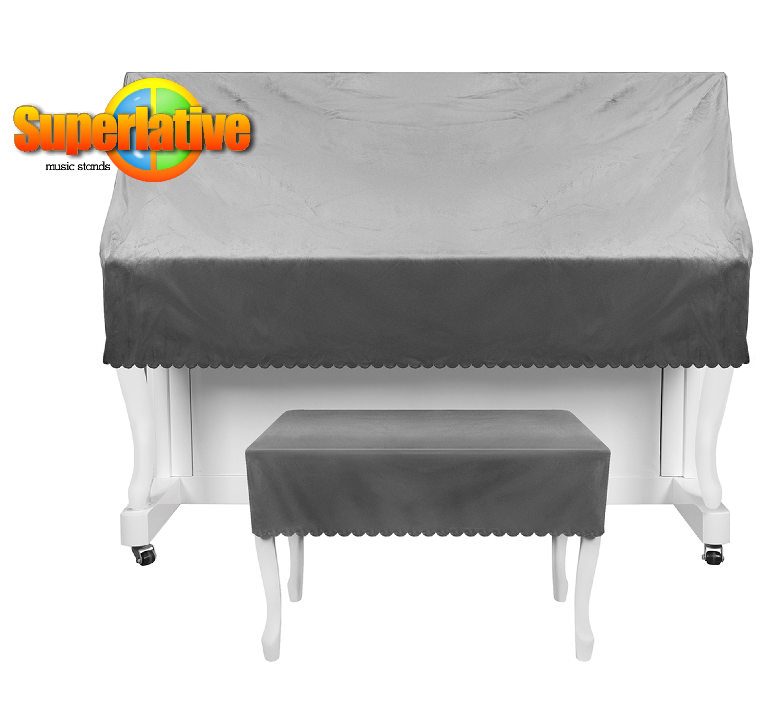 Upright Piano Cover Set Stool & Piano Grey Wave Lacy Embroidery ...