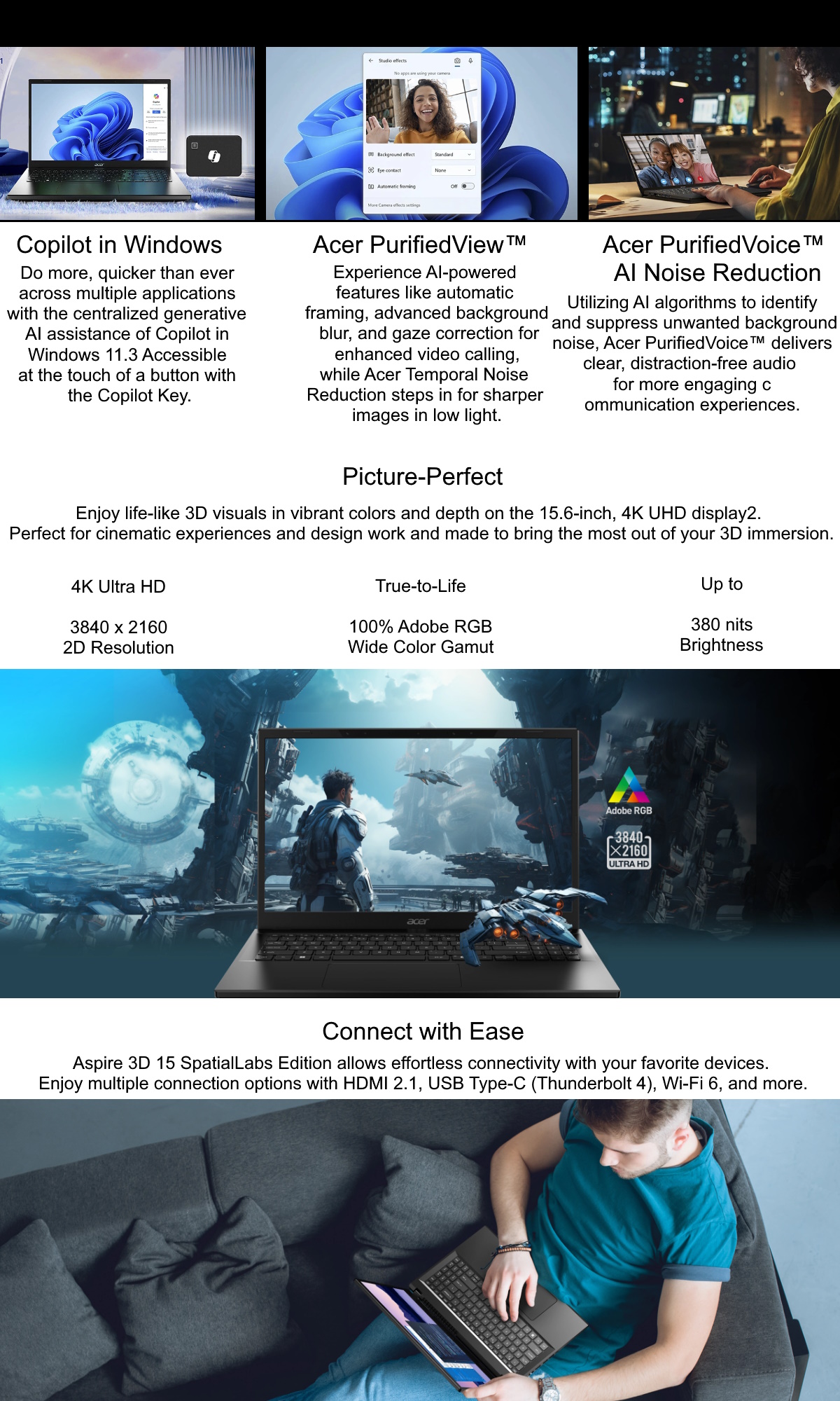 [Aspire 3D 15 SpatialLabs Edition] A3D15-71GM-76NZ 15.6 Inch 4K UHD IPS ...
