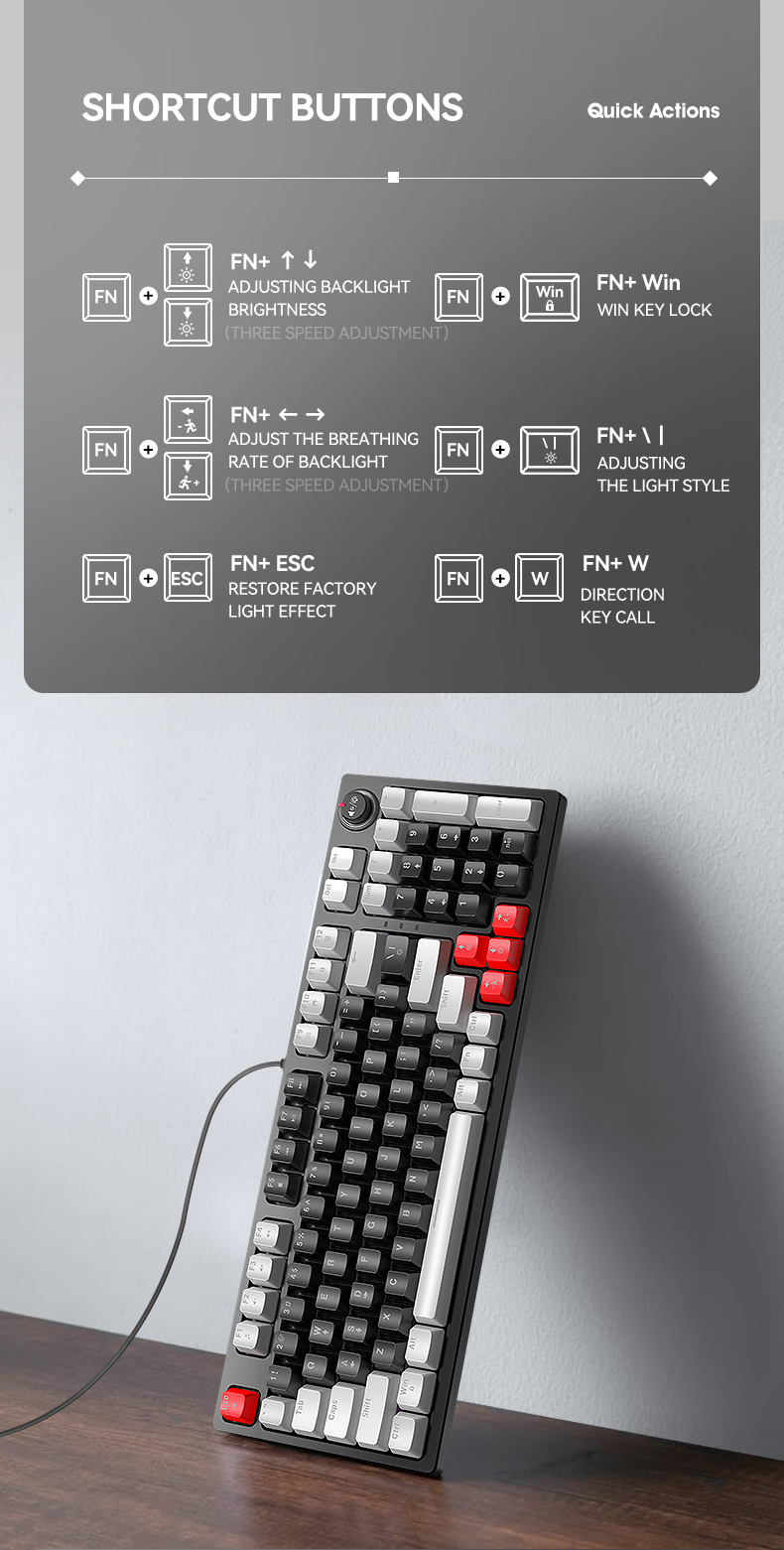 T-Wolf T50 Wired Mechanical Gaming Keyboard With Knob Design 97 Keys ...