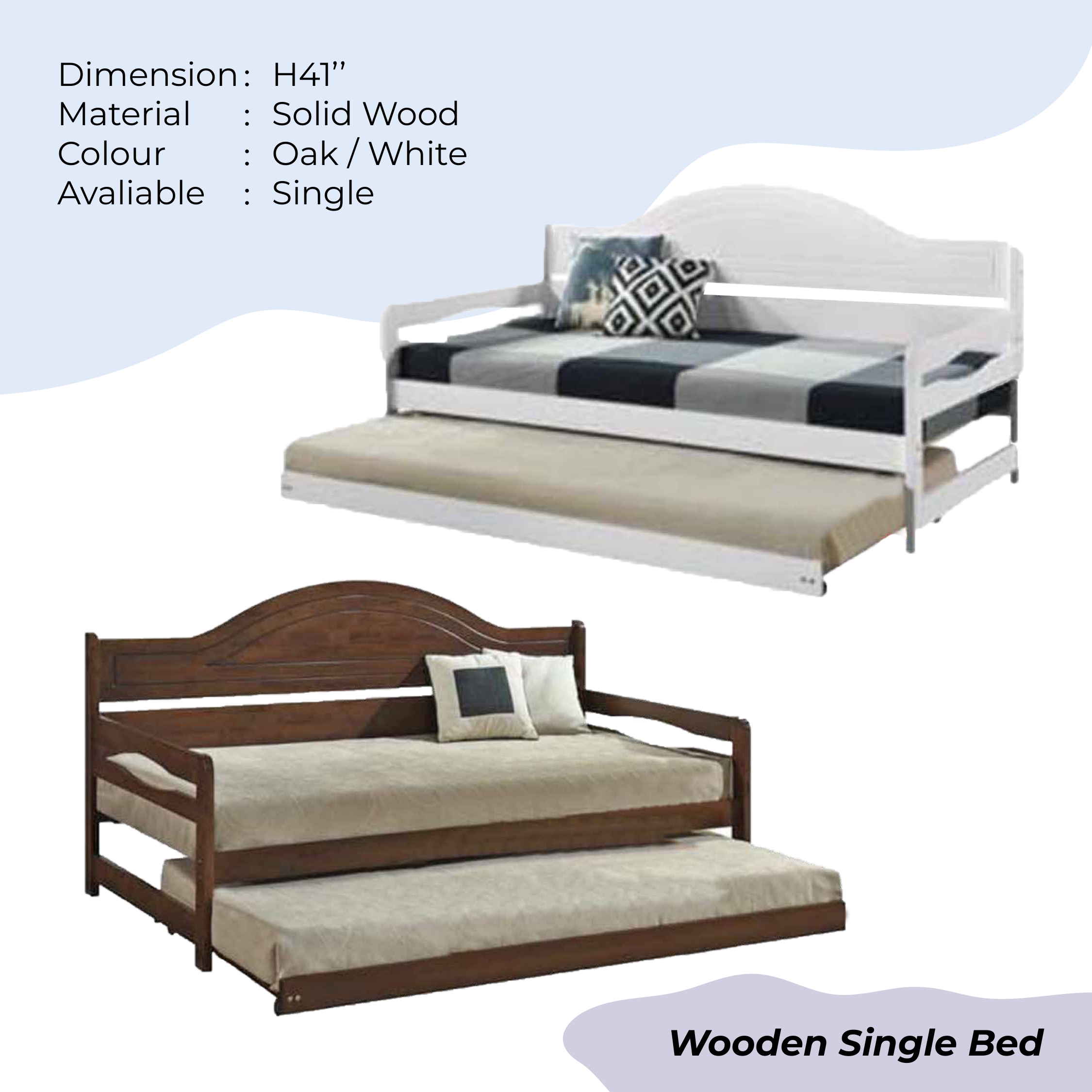 WOODEN BED / SINGLE BED / PULL OUT BED / BEDFRAME WITH PULL OUT / DAY ...