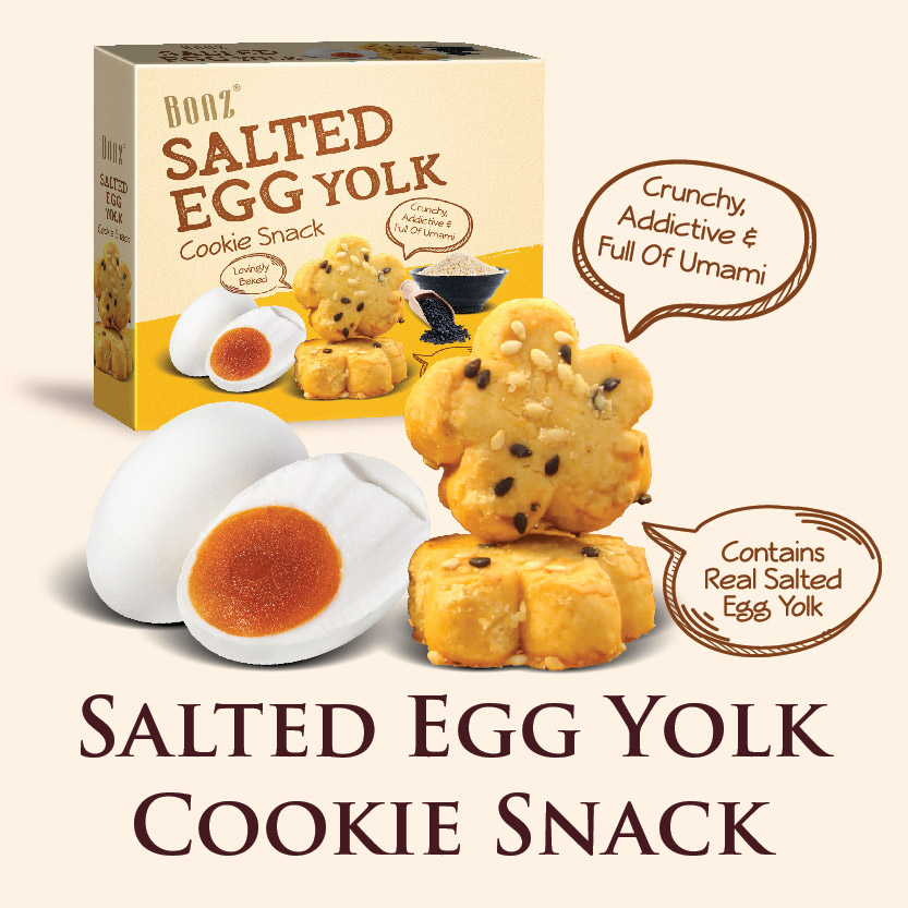 BONZ Premium Cookie Snacks with Asian Flavours 100g per box x 4 - Salted Egg, Durian {Halal ...