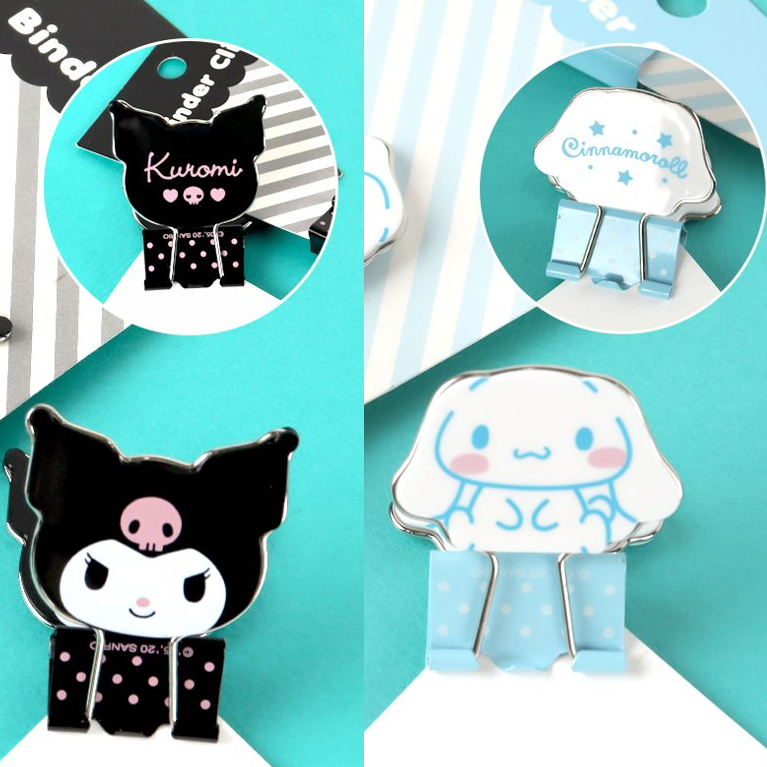[SANRIO] Binder Clips 3p (Kuromi/Kitty/Mymelody/Kerokero/Cinnamoroll ...