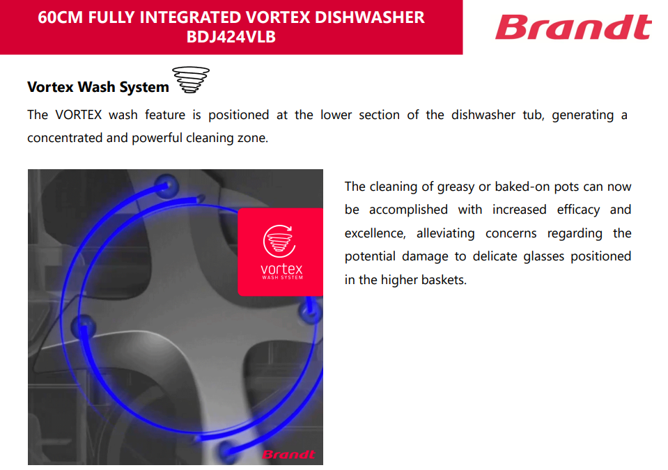 BRANDT BDJ424VLB 60CM 14 PLACE SETTINGS FULLY INTEGRATED VORTEX BUILT ...