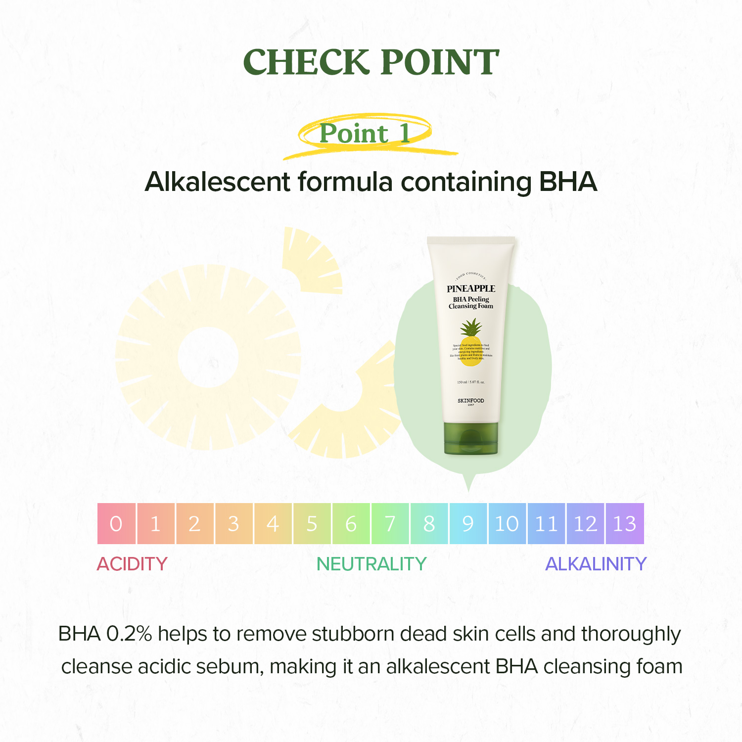 [SKINFOOD Official] Pineapple BHA Peeling Cleansing Foam 150ml / pH 9.00±0.50 Alkalescent / BHA ...