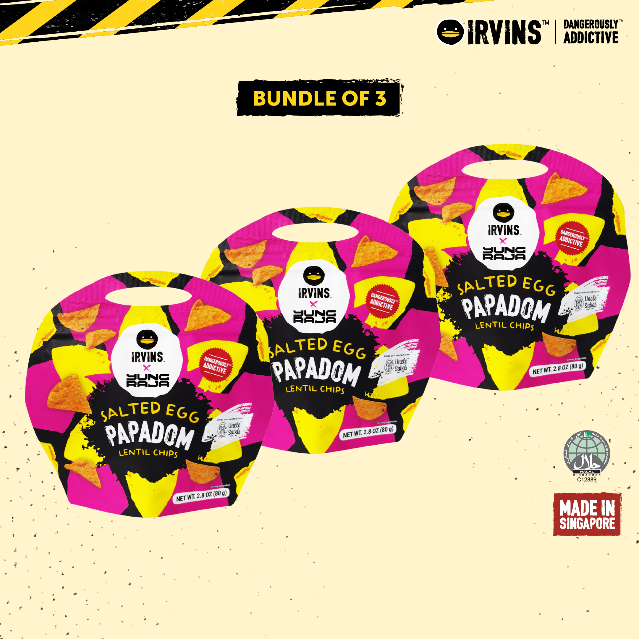 [Bundle of 3] IRVINS x Yung Raja Salted Egg Papadom 80g (3xYRSEPD80 ...