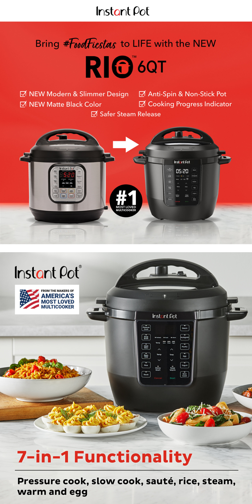 Instant Pot RIO 7-in-1 Multi-Functional Smart Pressure Cooker w/ Extra ...