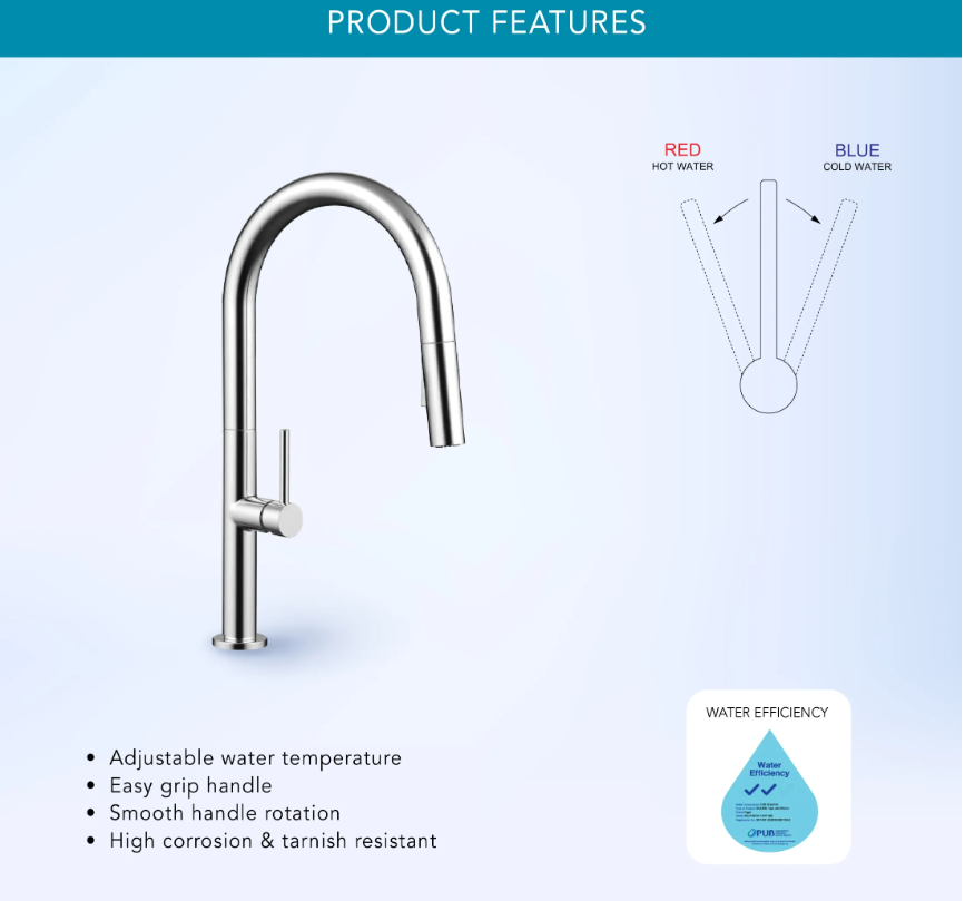 RIGEL Chrome Kitchen Pull-out Faucet Mixer Tap MXK1141P | Shopee Singapore