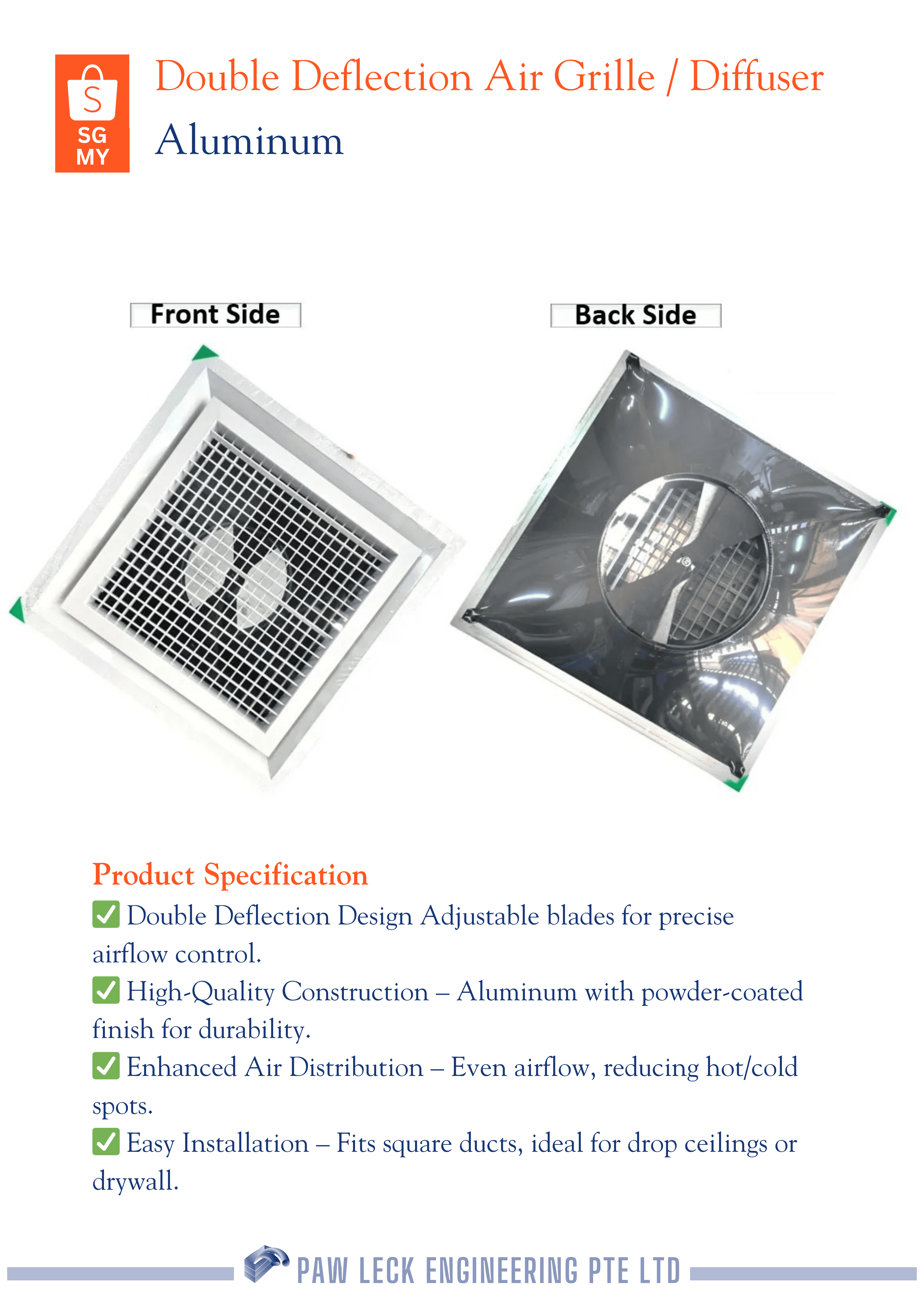 Double Deflection Grille / Aluminum Double Deflection Diffuser | Shopee ...