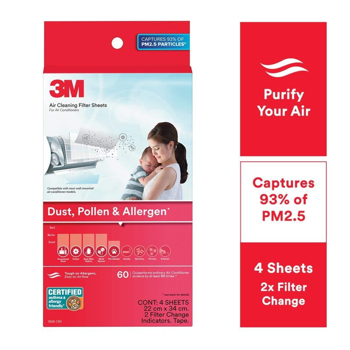 3M Filtrete Dust Pollen Allergen Aircon Filter (Red)(22 X34 cm ...