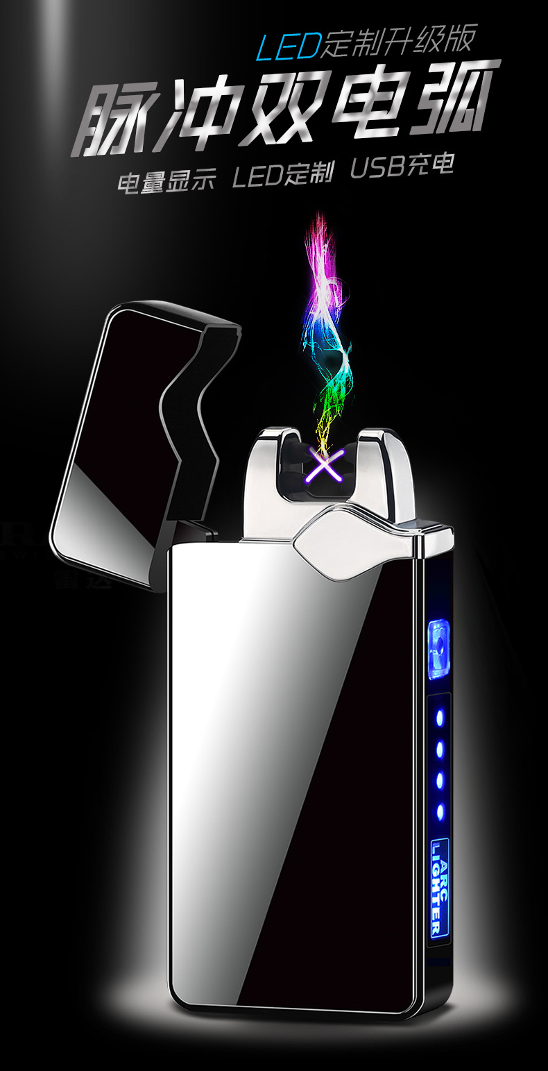 Windproof Dual Arc Lighter Plasma Flameless Rechargeable Electric ...