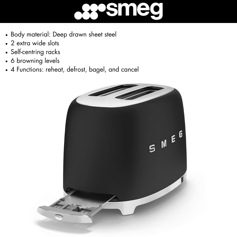 SMEG 2 Slice Toaster - Available in 3 Matte Colours, 50's Retro Style ...