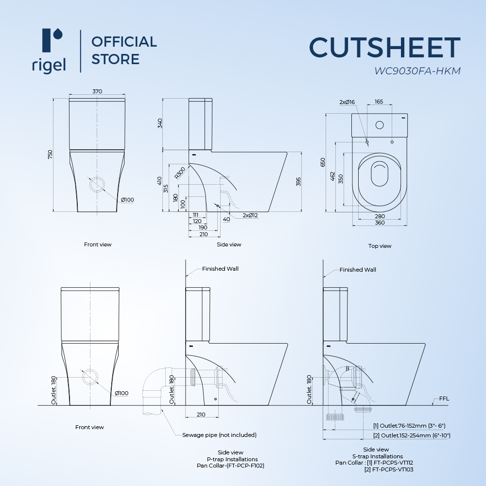 RIGEL Rimless Toilet Bowl WC9030FA-HKM Gallant | Shopee Singapore