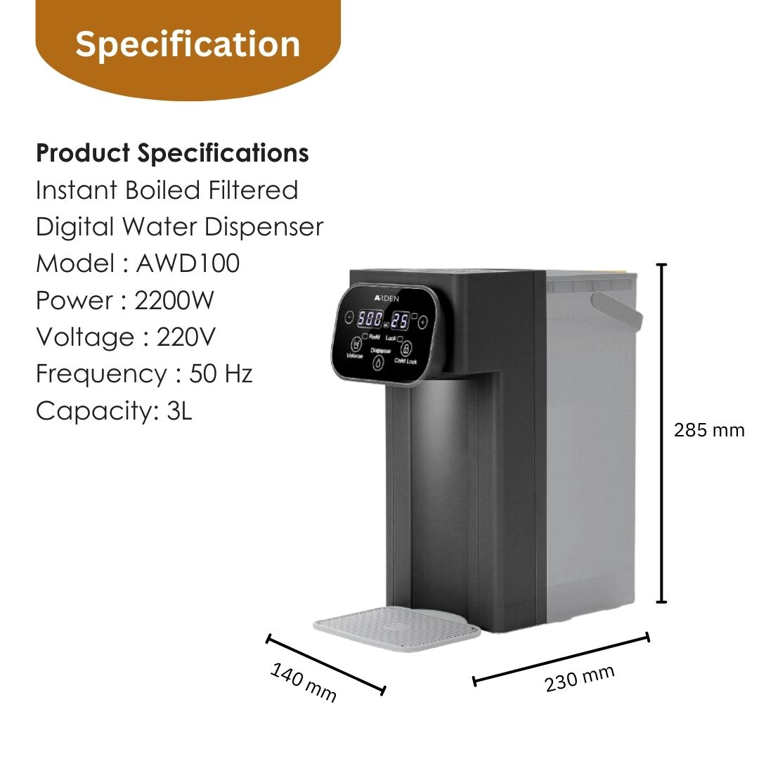 Arden Kitchen 3L Instant Hot Compact Water Dispenser: Smart LED ...