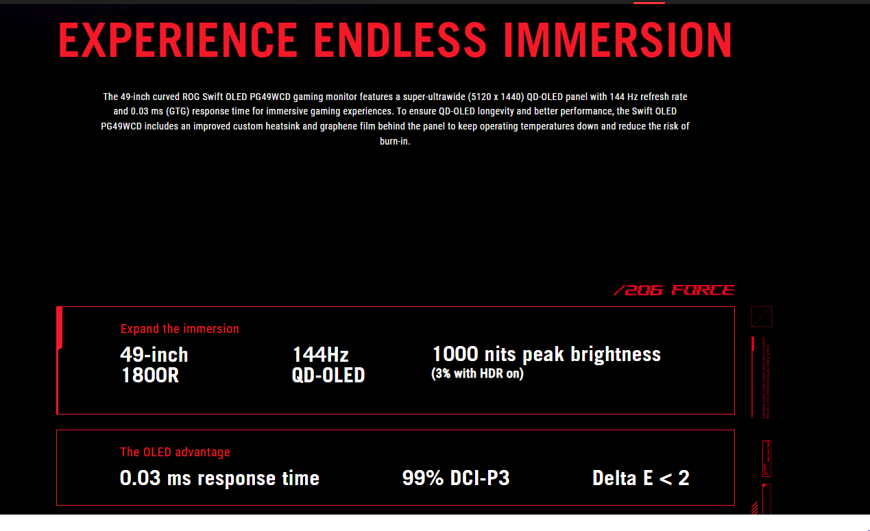 Asus ROG Swift OLED PG49WCD 0.03 ms gaming monitor 49-inch QD-OLED ...