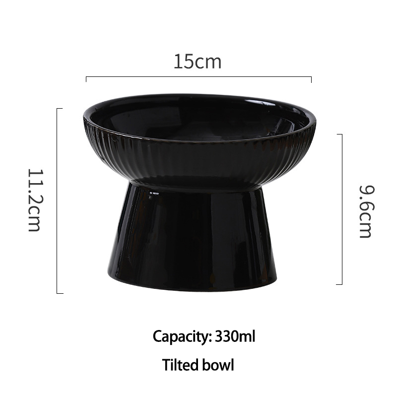 Cat Black Ceramic Bowl Pet Food Water Feeders Neck Protection Water ...