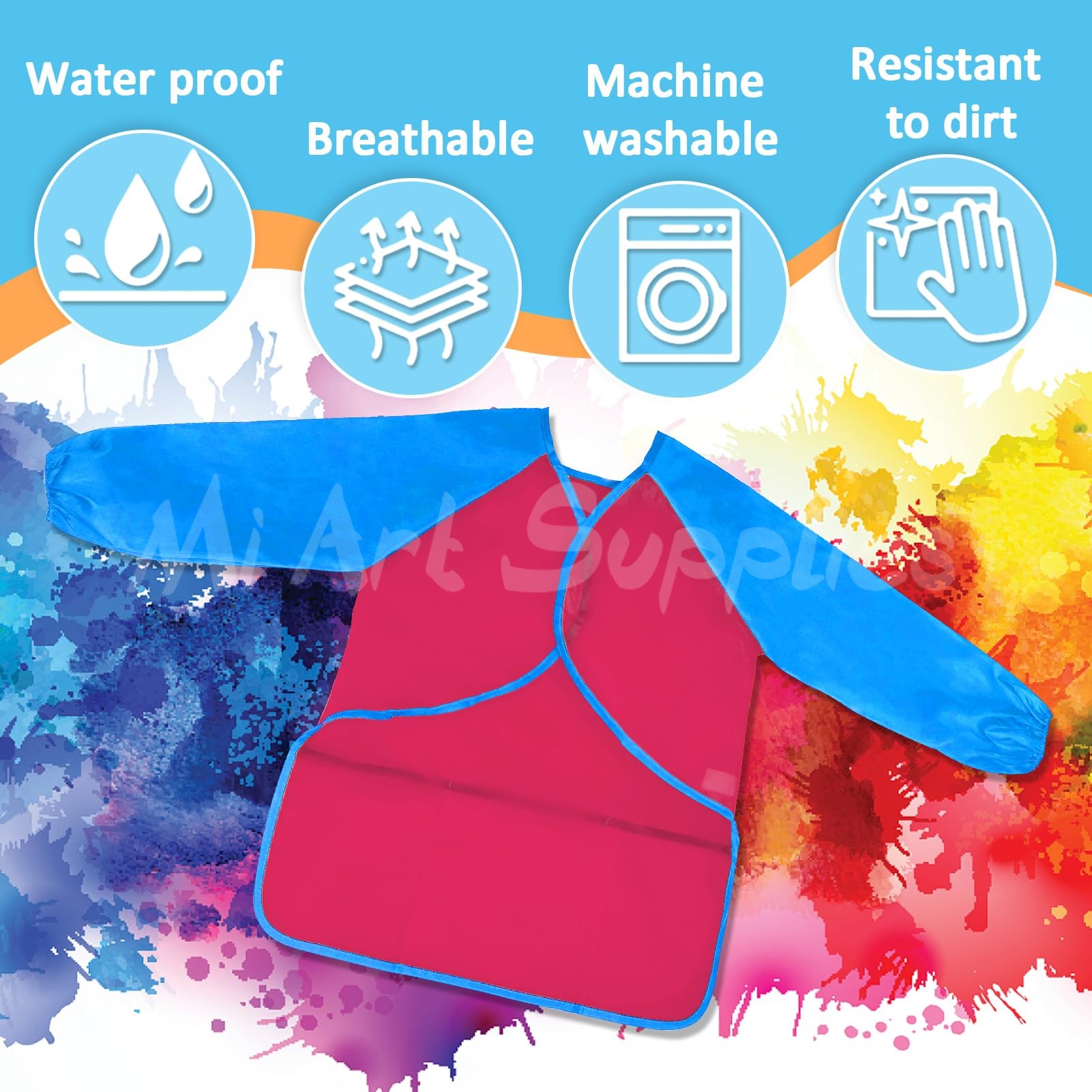 Long Sleeve Kids Art Smocks Waterproof Kids Painting Aprons Toddler Art ...