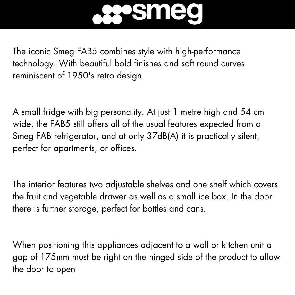 SMEG 38L Bar Fridge - Available in 10 Colours, 50's Retro Style ...