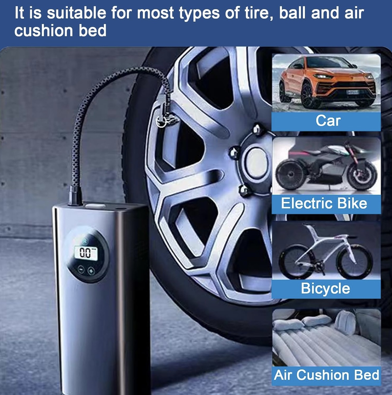 SOS Wireless Car Air Compressor Pump with Digital Display, Accurate ...