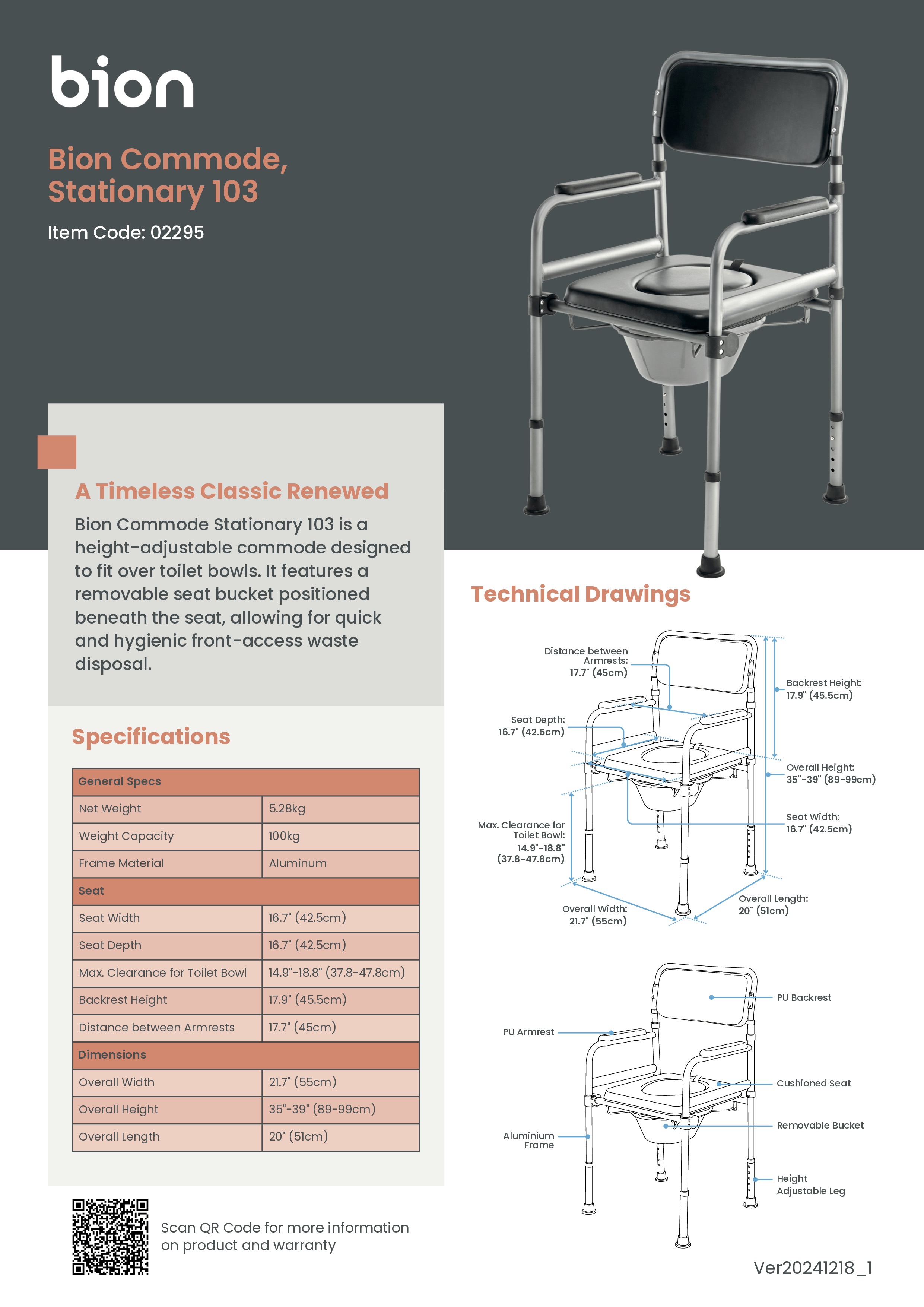 [New] Bion Commode Stationary 103 | Easy to Assemble! Aluminum Frame ...
