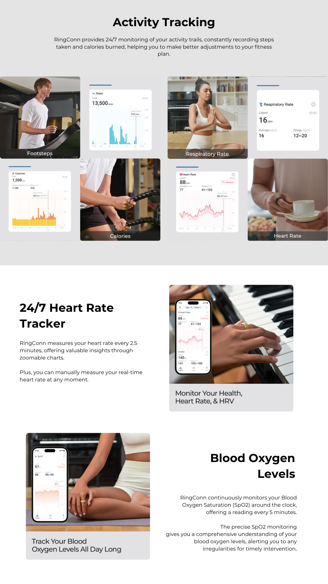 RingConn Gen 1 Smart Ring [Silver] - 24/7 Health Tracker, No ...