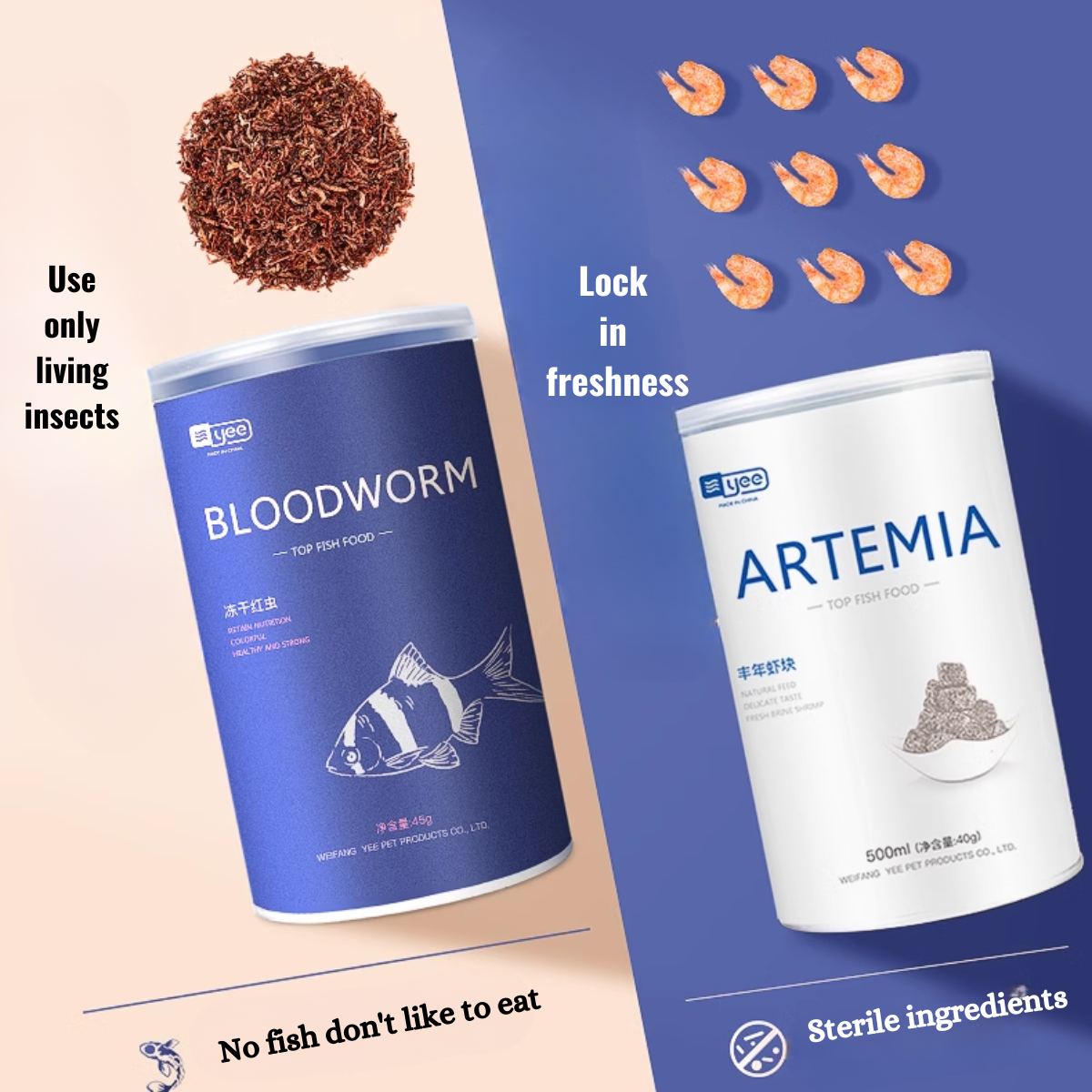 YEE Aquarium Fish Food Pellet, Freeze Dried Red BloodWorm For Tropical ...