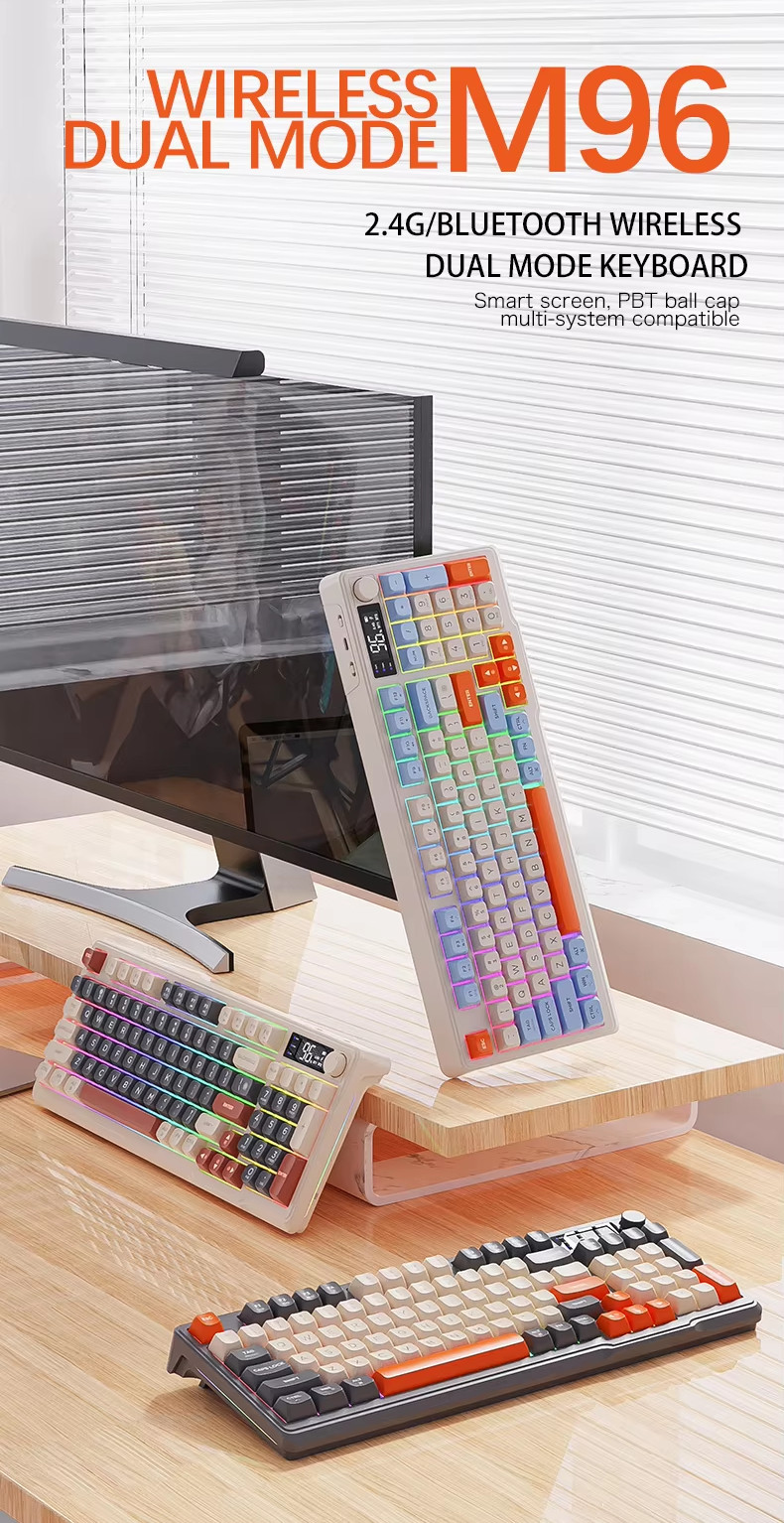 M96 Wireless Gaming Mechanical-Feel LED Backlit Keyboard Bluetooth/2 ...