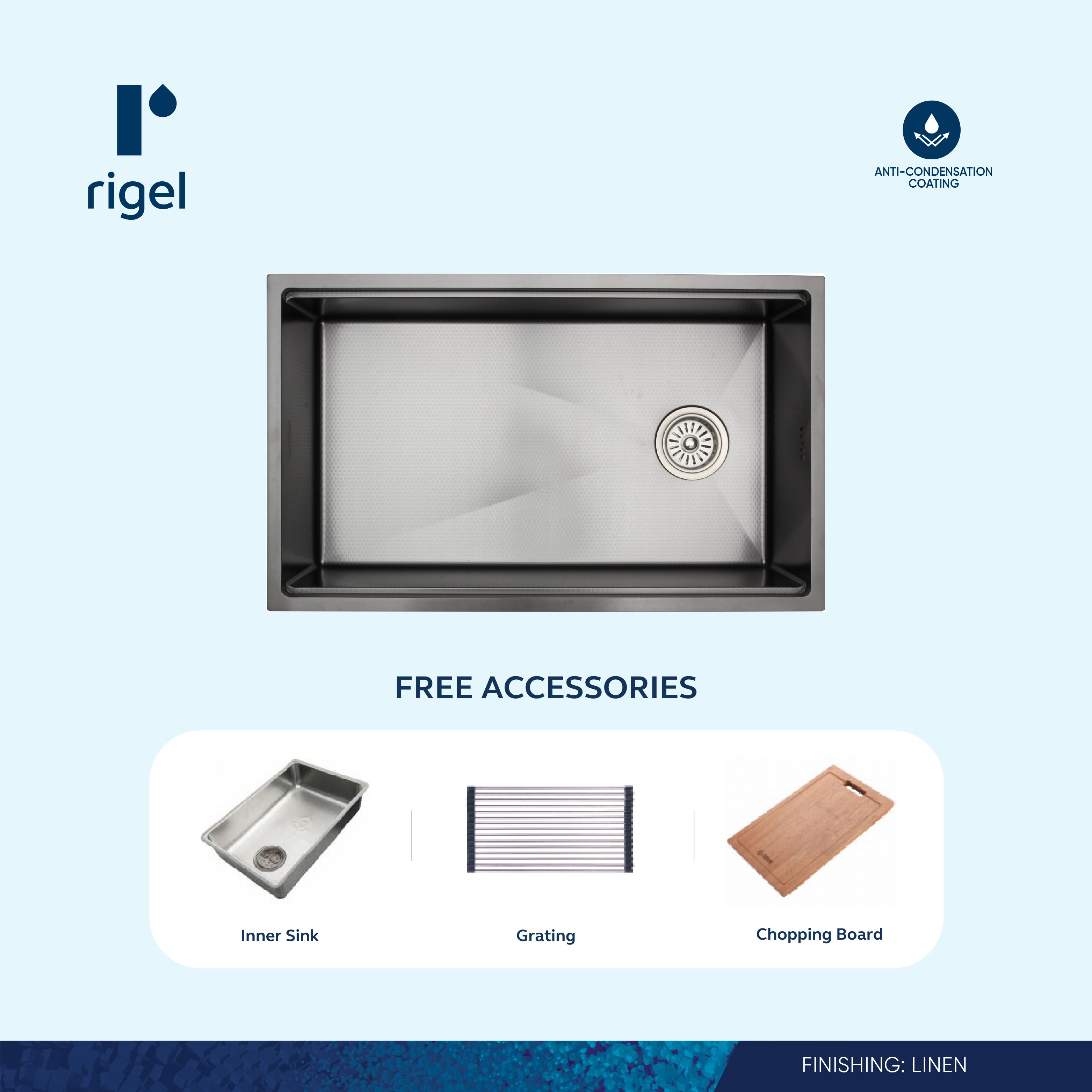 RIGEL Scratch Resistance Kitchen Sink SNK7544SB-LINEN-250 | Shopee ...