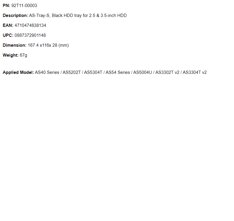 ASUSTOR AS-TRAYLOCK/AS-TRAY-S Black HDD Tray with Lock For NAS System ...