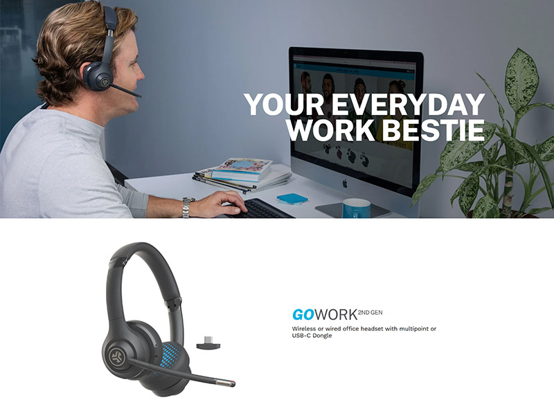 JLab GO Work Wireless Gen 2 Wireless On-Ear Headphones Multipoint Noise ...