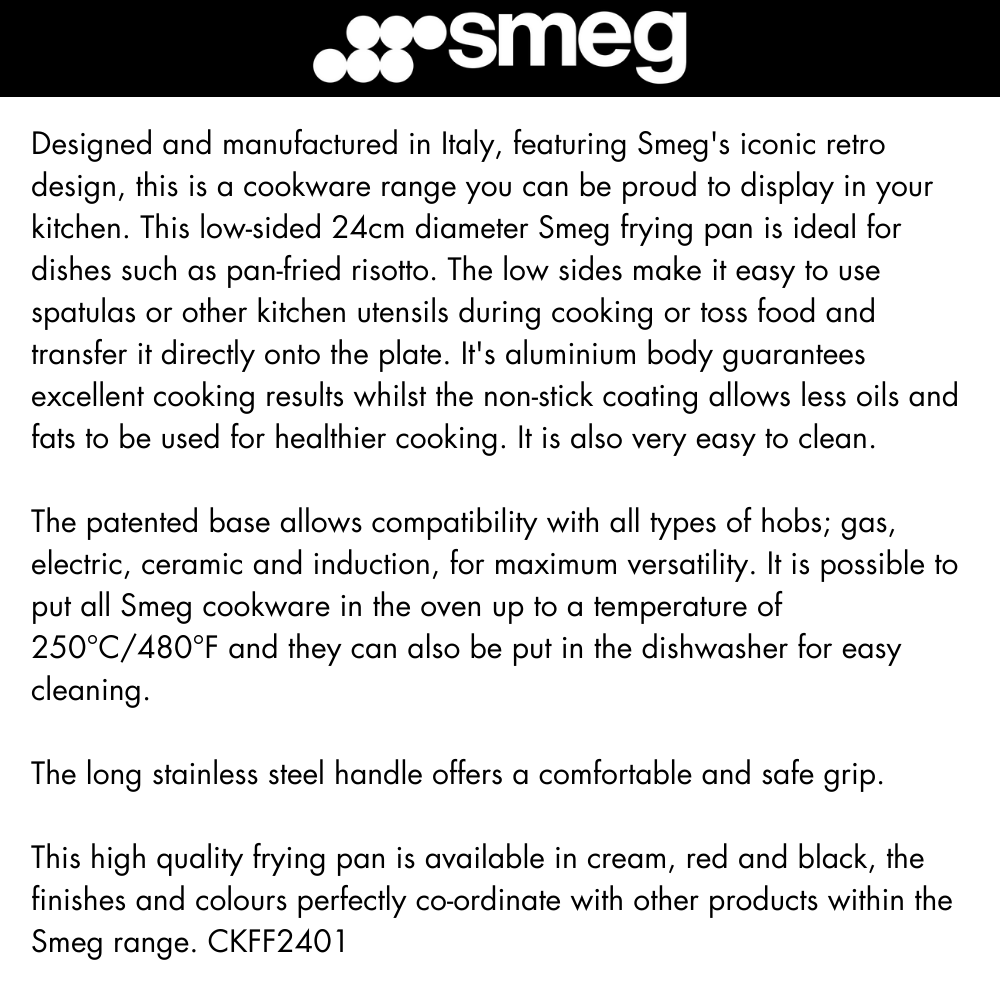 SMEG 24cm Fry Pan - Available in 3 Colours, 50's Retro Style Aesthetics ...