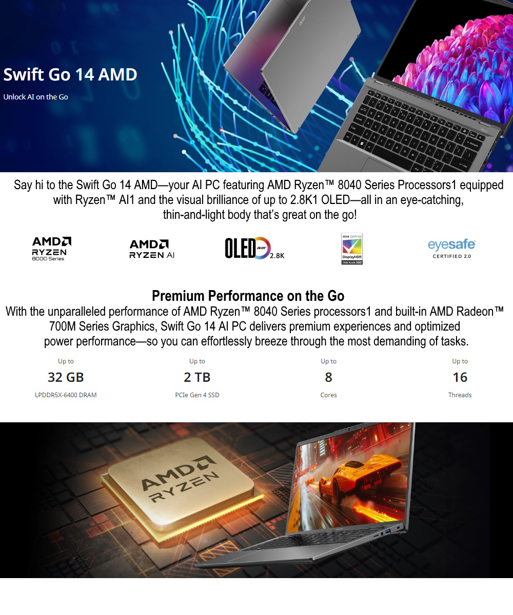 [NEW AI PC][AMD Ryzen 9 8945HS]Acer Swift Go 14 | SFG14-63-R1WX/R6N7 14 ...