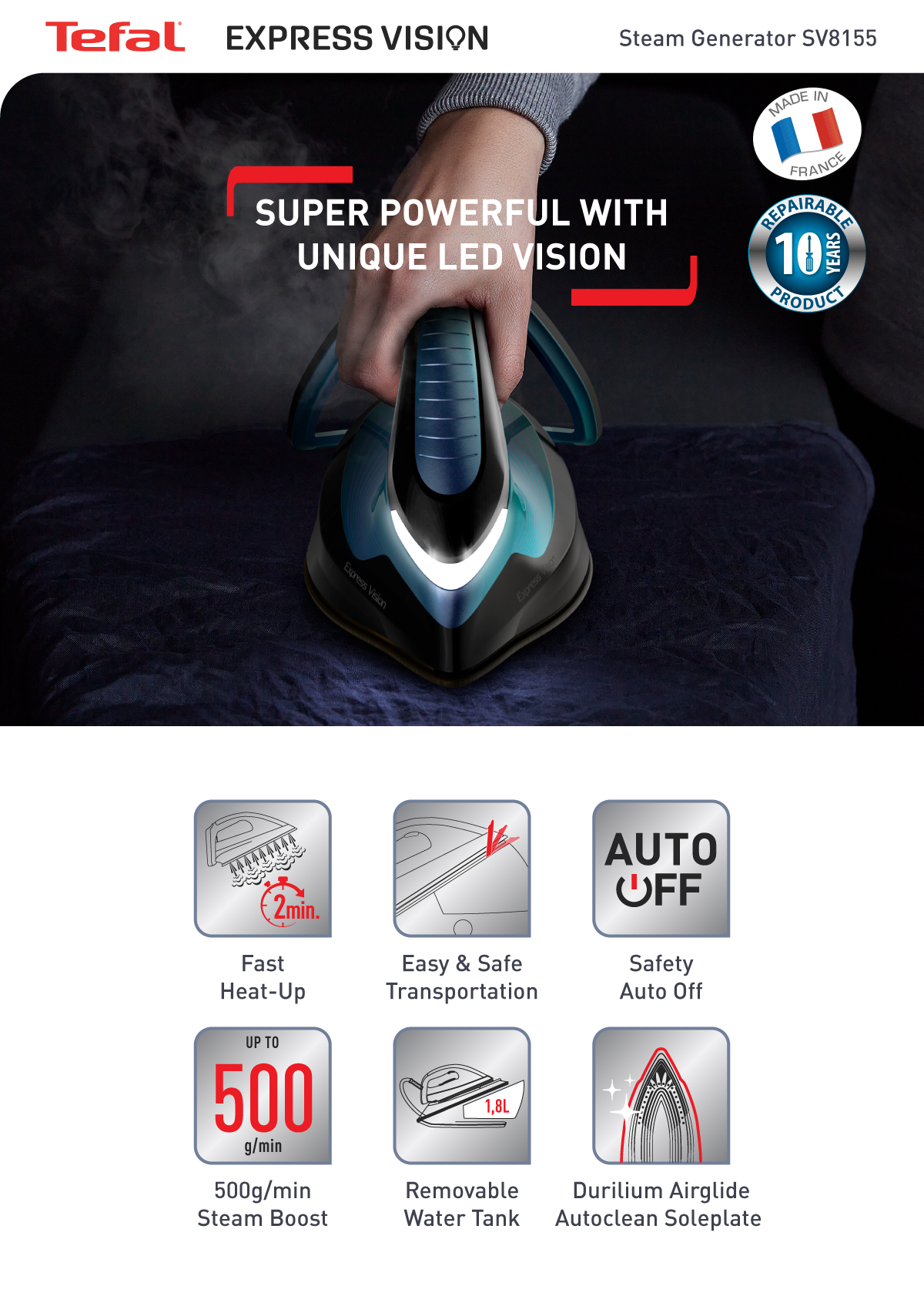 Tefal Express Power Steam Generator SV8155 – 400g Steam Boost, Silent ...