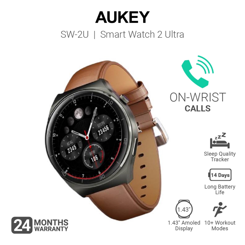 AUKEY SW-2U SmartWatch 2 Ultra w Bluetooth Calls, Long Battery Life ...