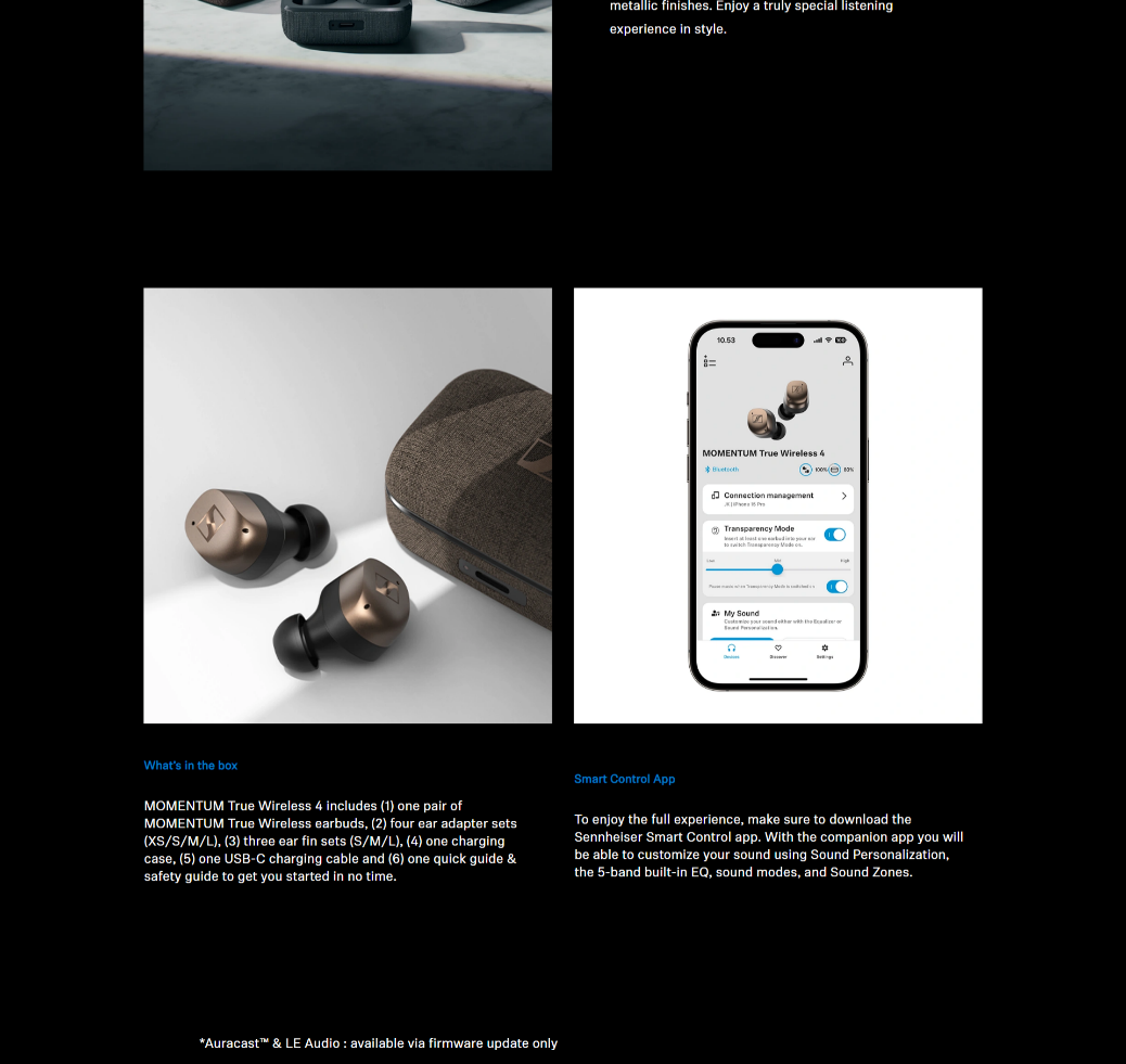 Sennheiser MOMENTUM True Wireless 4 MTW4 With Hybrid Adaptive ANC ...