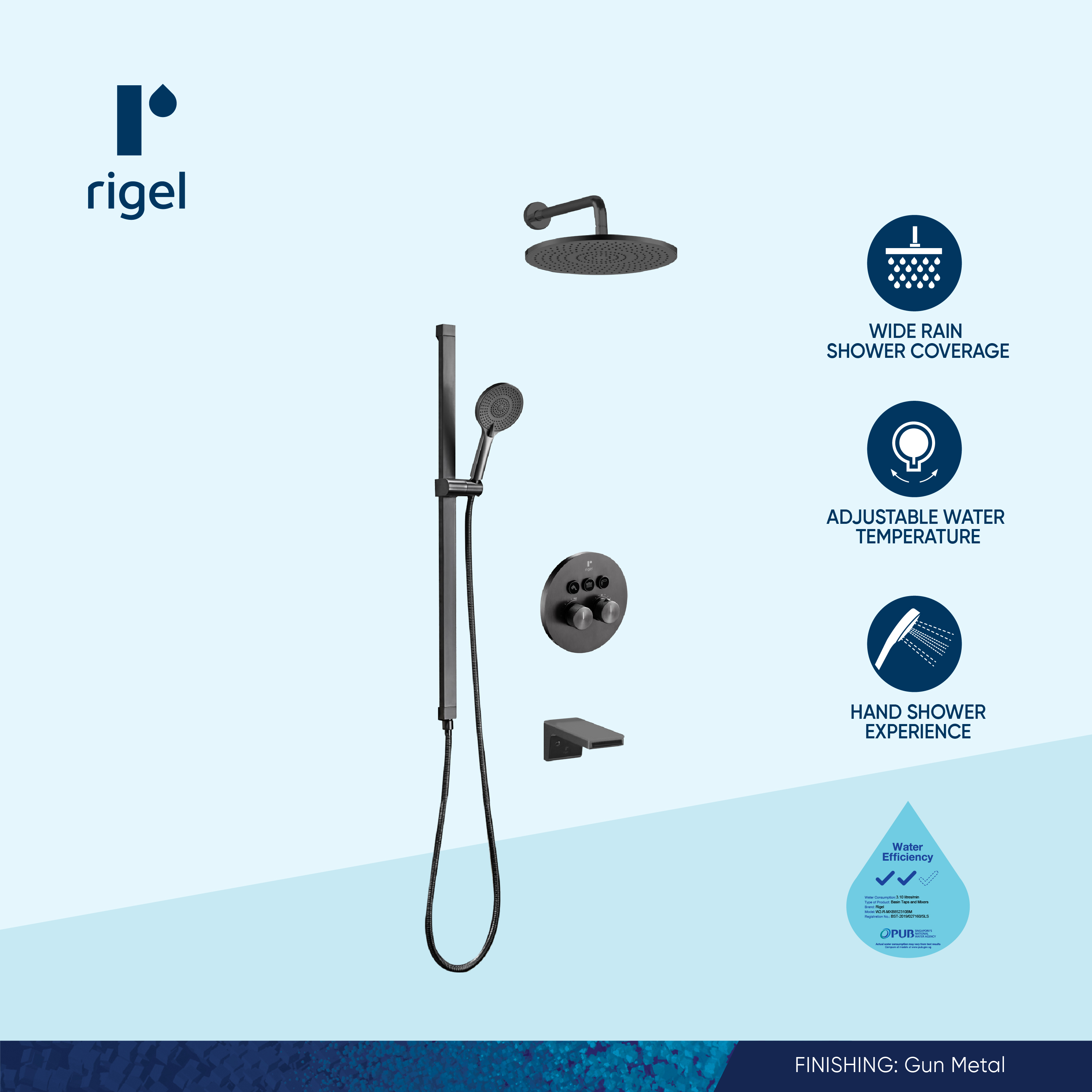 RIGEL Gunmetal Concealed Rain shower system Stellar 3.0 | Shopee Singapore