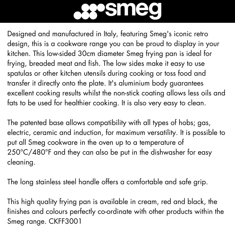 SMEG 30cm Fry Pan - Available in 3 Colours, 50's Retro Style Aesthetics ...
