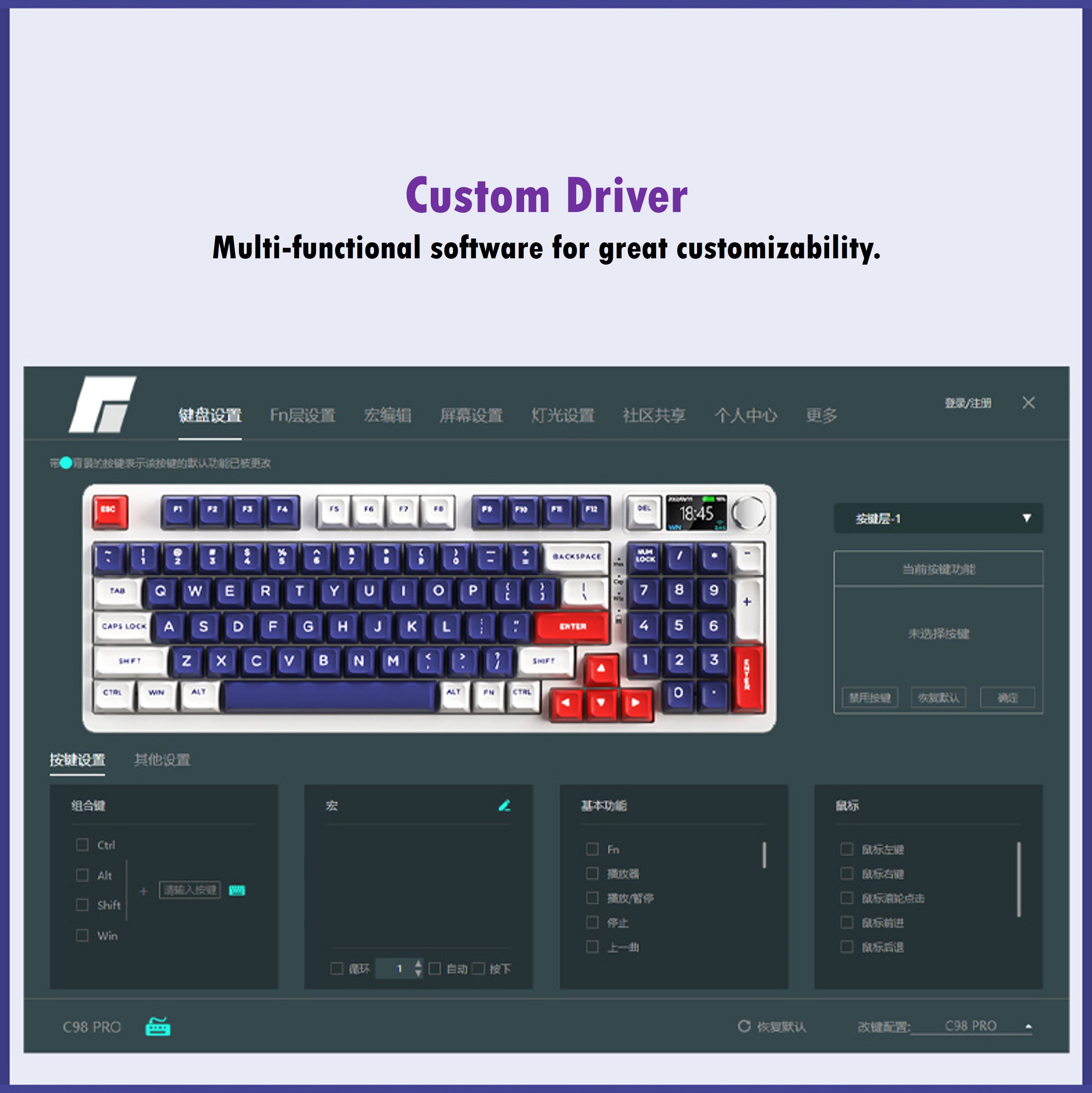 CXTECH C98PRO Barebones Keyboard Kit [ 98 Layout | Programmable LCD ...