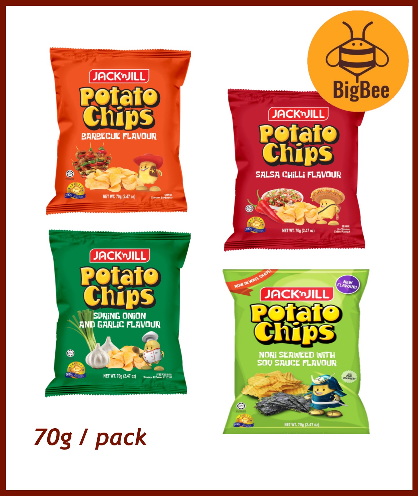 Jack n Jill Potato Chips - 70g/pack BBQ / Salsa Chilli / Spring Onion ...